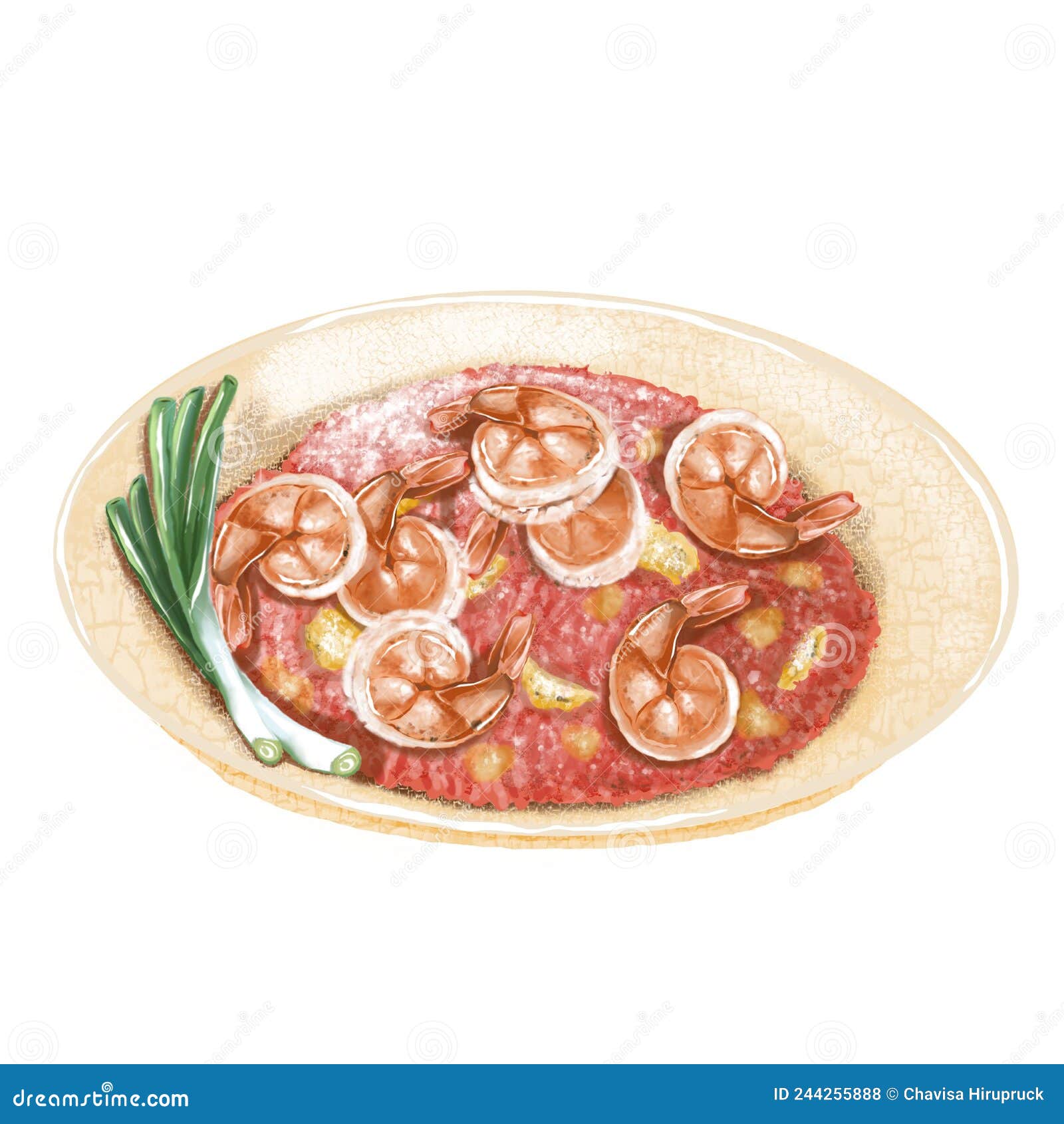 Thai Fried Rice With Shrimp Paste, Khao Kluk Kapi. Hand Draw Vector ...