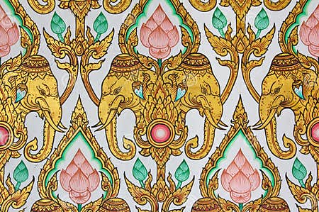 Traditional Thai Pattern Design on Wal Stock Image - Image of ornament ...