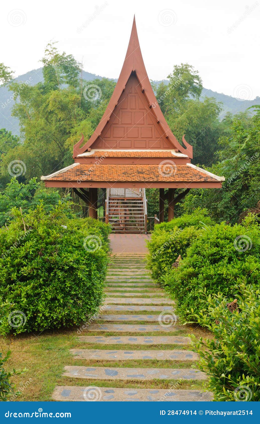 Traditional Thai Paviilon in the Garden Stock Photo - Image of beauty ...