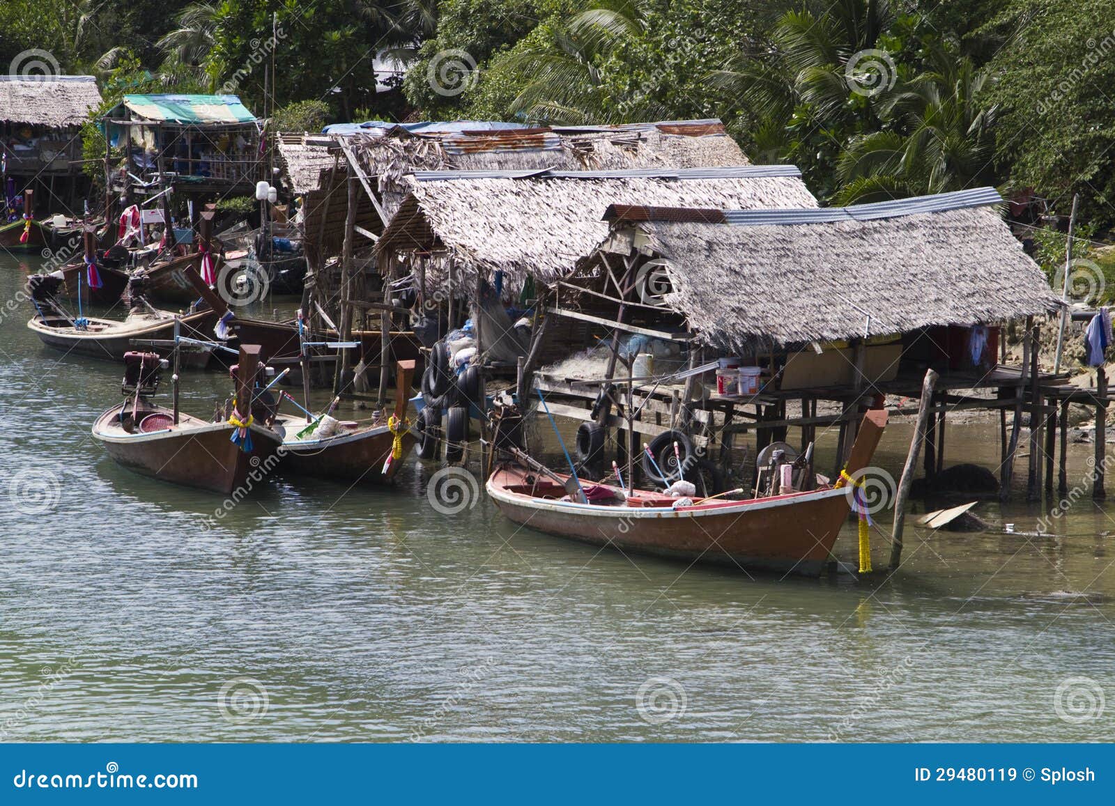 Traditional Thai Riverside House Village Stock Image - Image of life ...