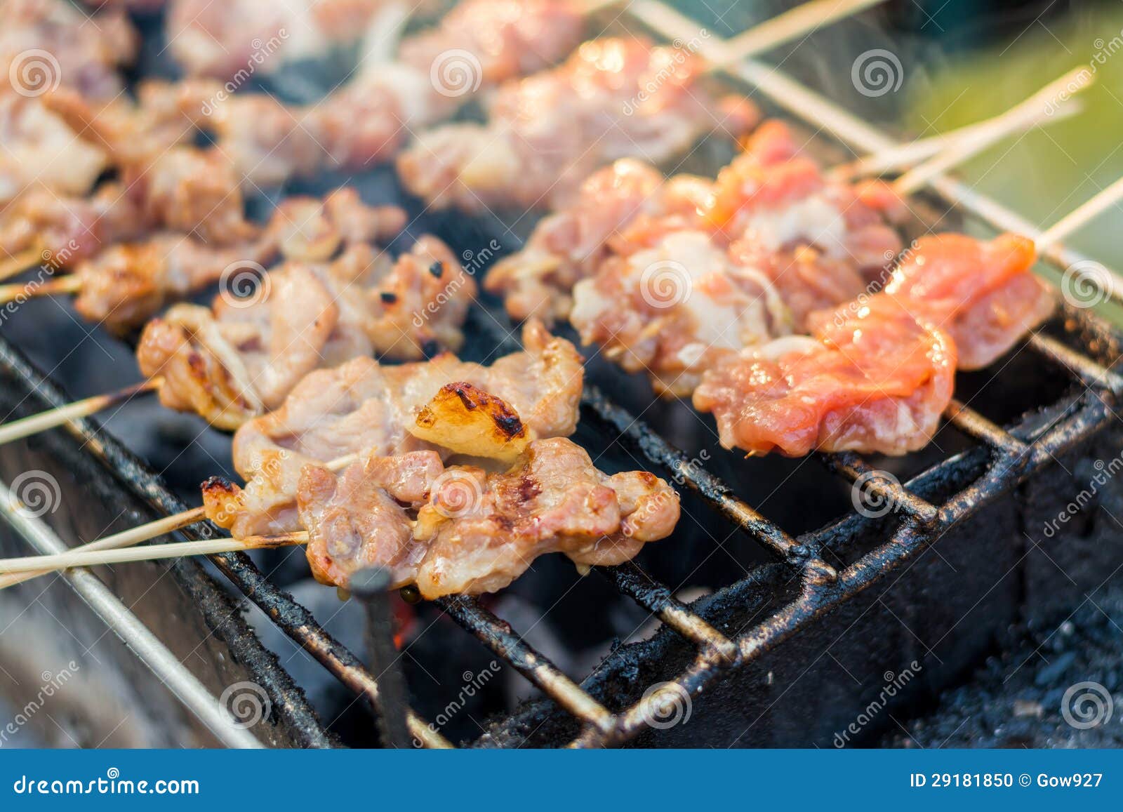 Traditional Thai Roast Pork in Open Market Stock Photo - Image of fire ...