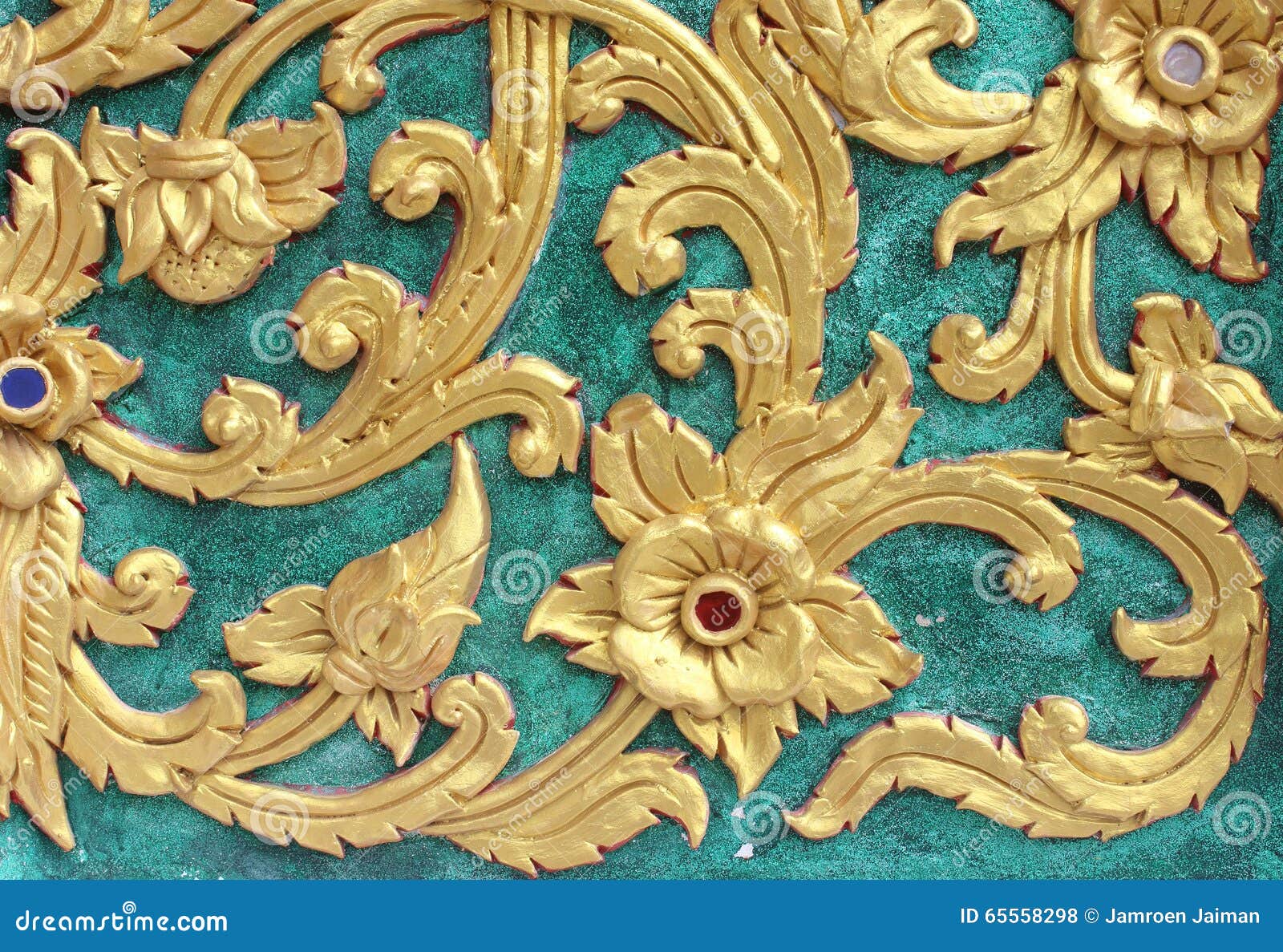 Traditional Thai Style Art Gold Painting Pattern on the Wall Stock ...