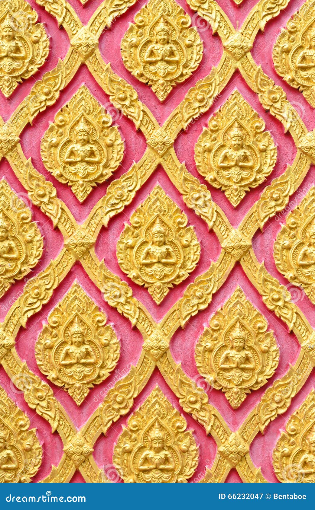 Traditional Thai Style Gold Angels Pattern on Wall Stock Image - Image ...