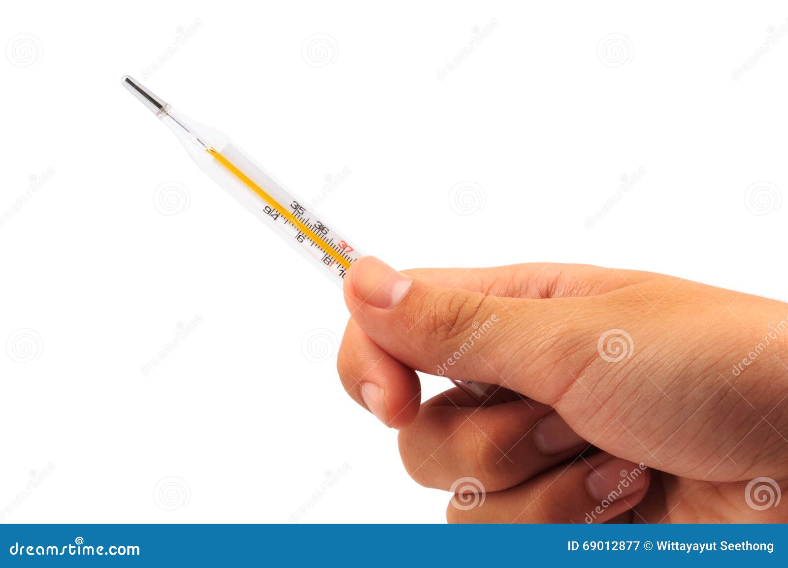 Traditional Thermometer for Measuring Body Temperature in Hand. Stock ...