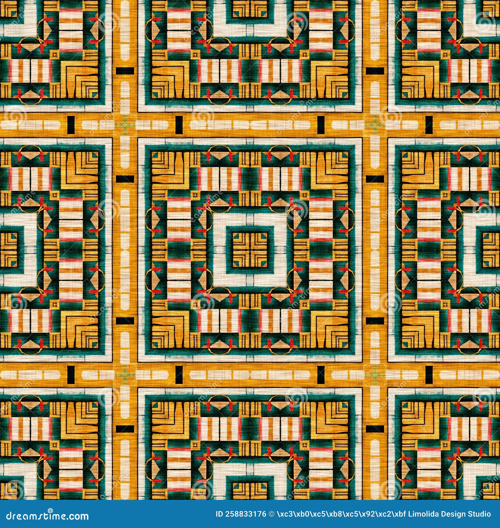 Traditional Tile Mosaic Seamless Pattern Print. Fabric Effect Mexican ...