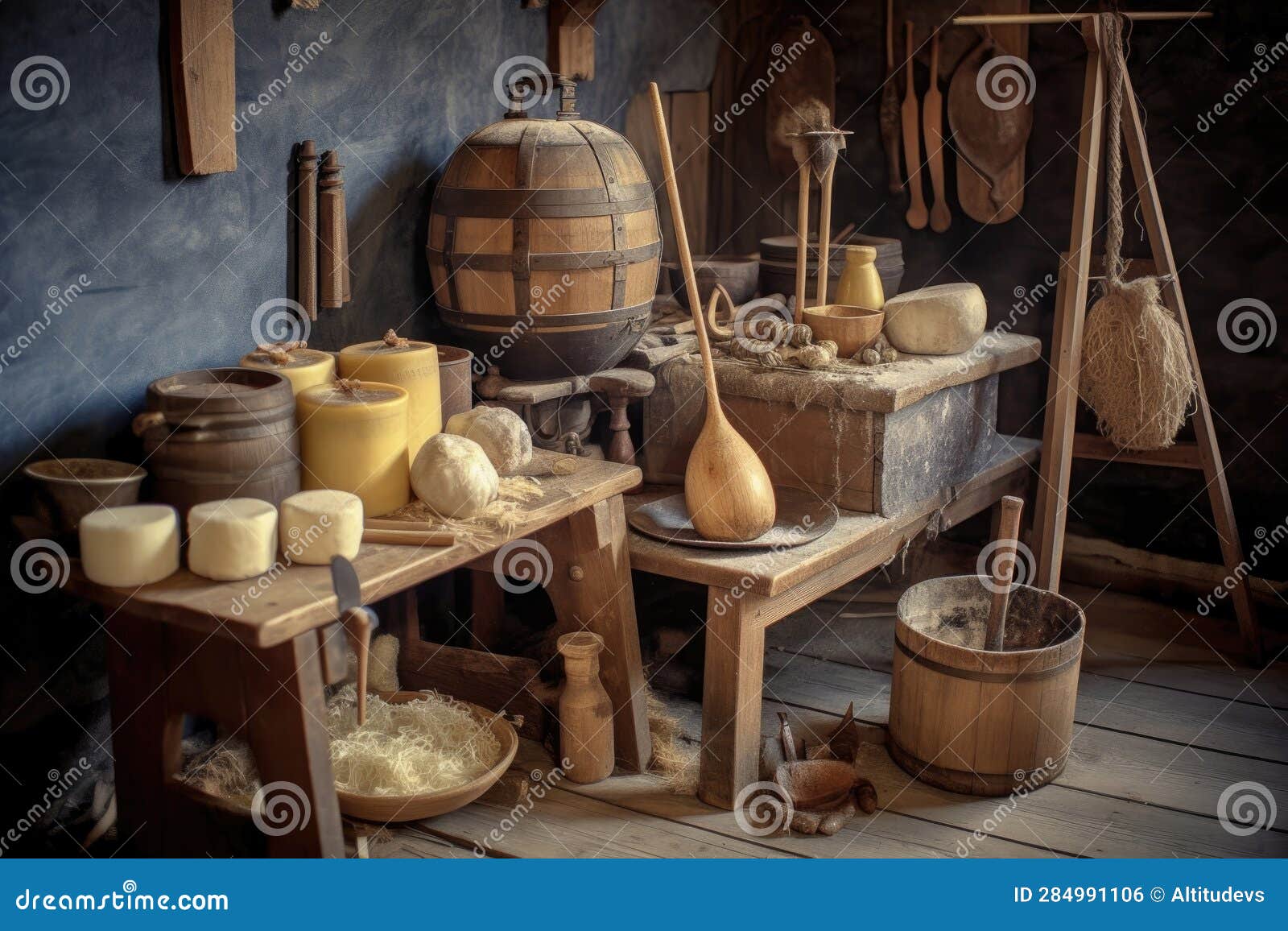 Traditional Tools and Equipment for Mountain Cheesemaking Stock ...