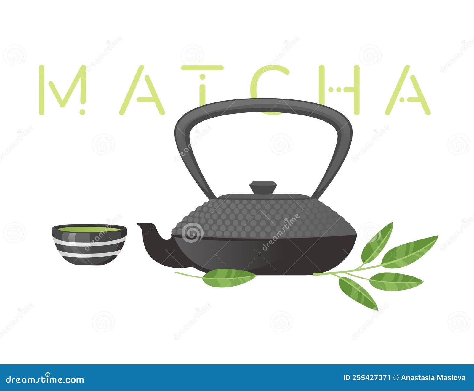 Matcha Tea Vector Drawing. Green Tea Powder Leaves | CartoonDealer.com ...