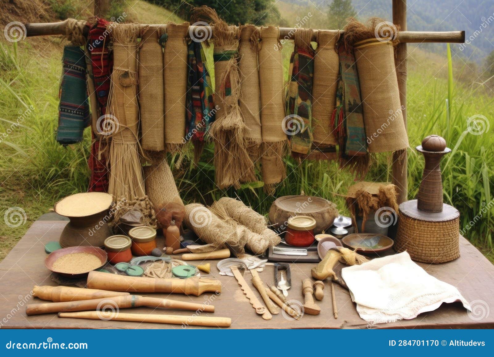 Traditional Tools Used for Creating Prayer Flags Stock Illustration ...