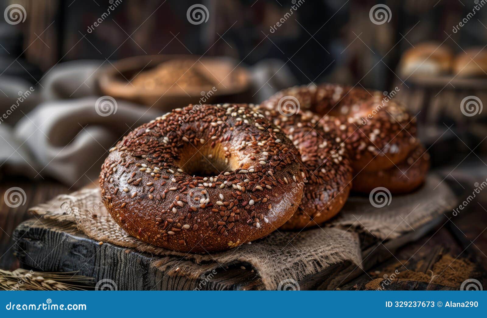 Traditional Turkish Bagel - Simit on Rustic Background Stock ...
