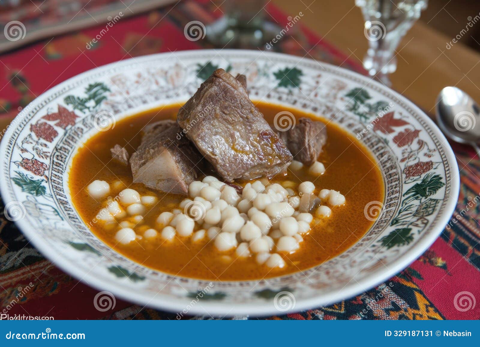 Traditional Turkish Beef Stew with Pearl Barley in Decorative Bowl ...