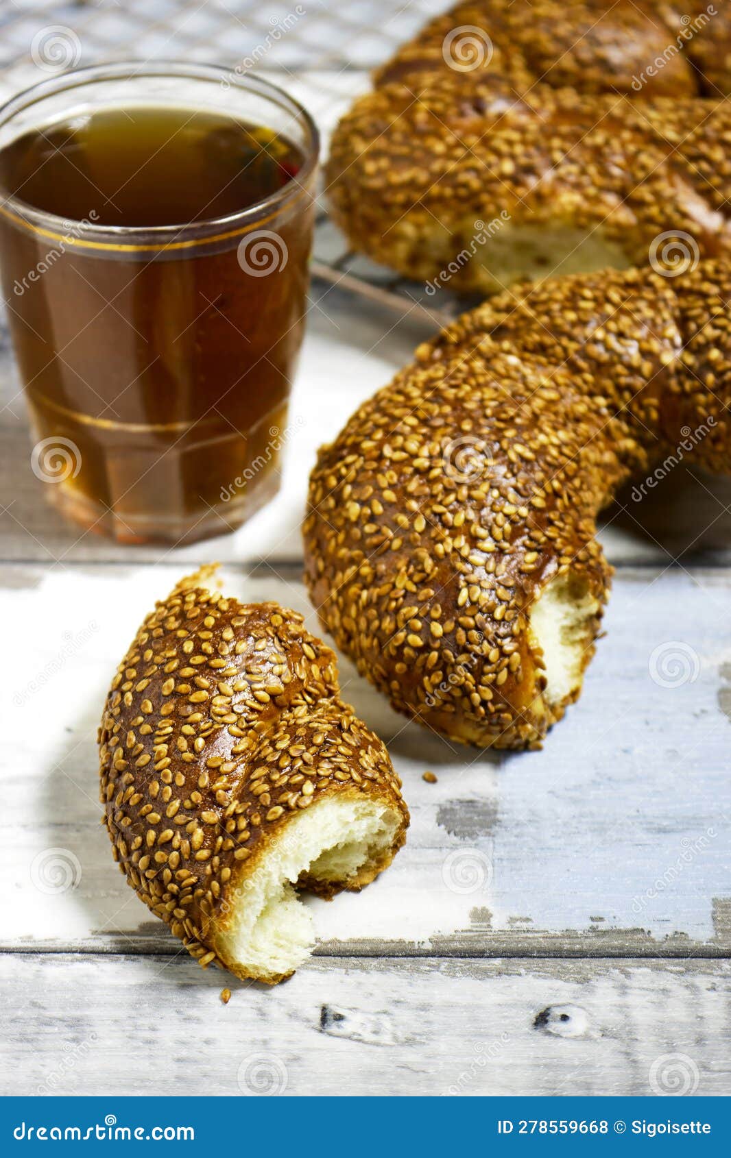 Traditional Turkish Breakfast with Simit Bagels in Basket with Teapot ...