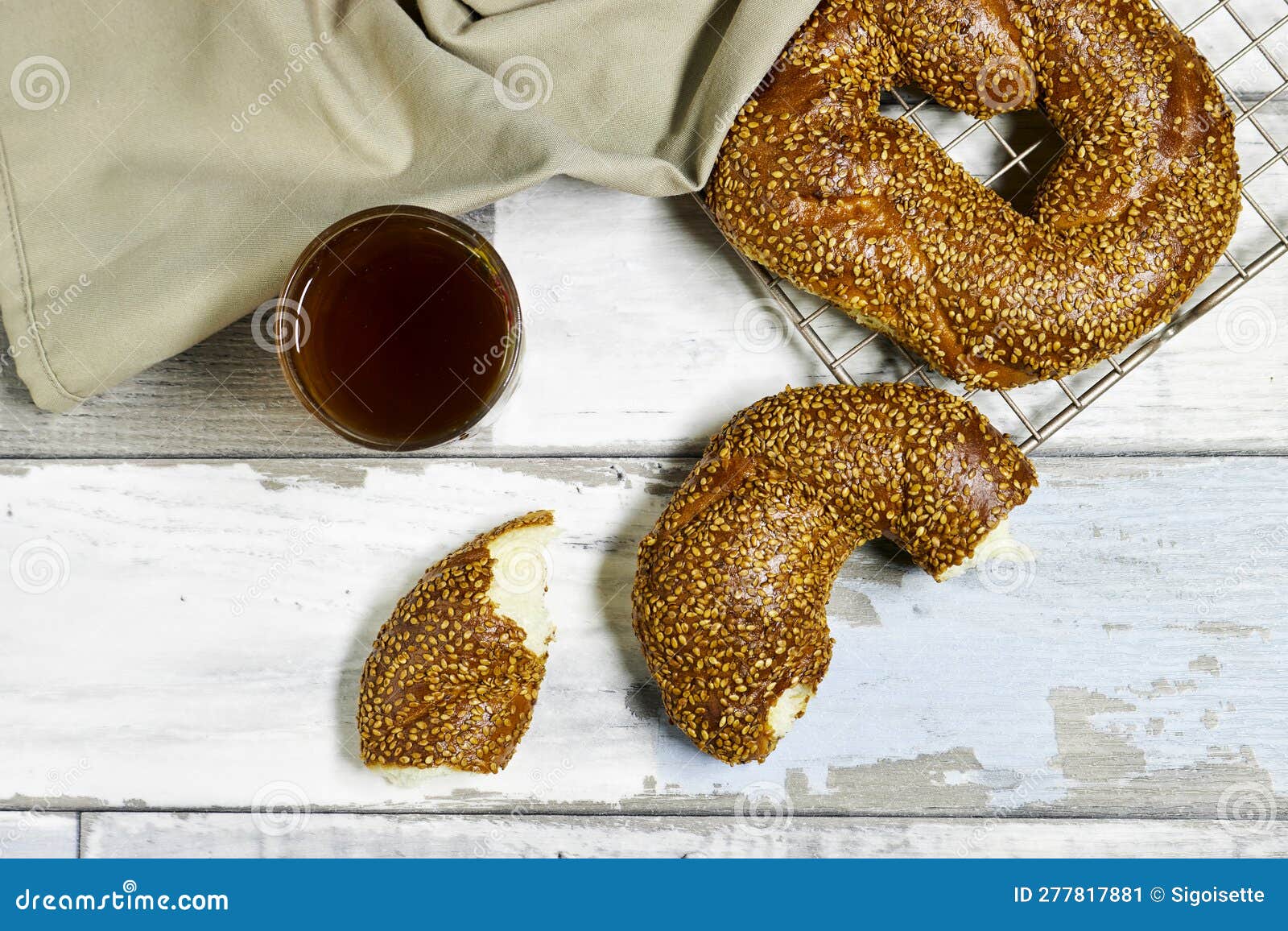 Traditional Turkish Breakfast with Simit Bagels with Tea Stock Image ...