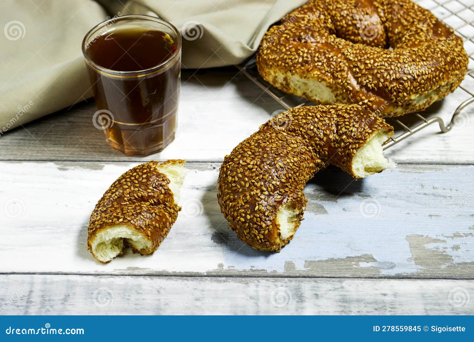 Traditional Turkish Breakfast with Simit Bagels with Tea. Stock Image ...
