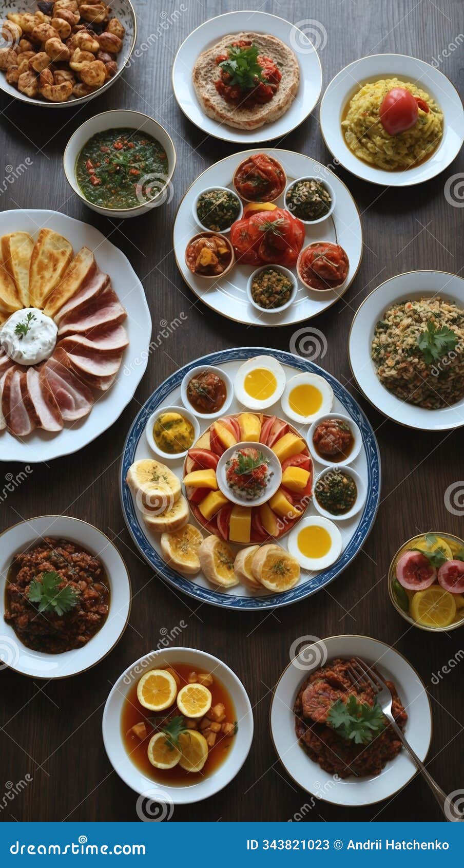 Traditional Turkish Breakfast Spread with Multiple Small Dishes Stock ...