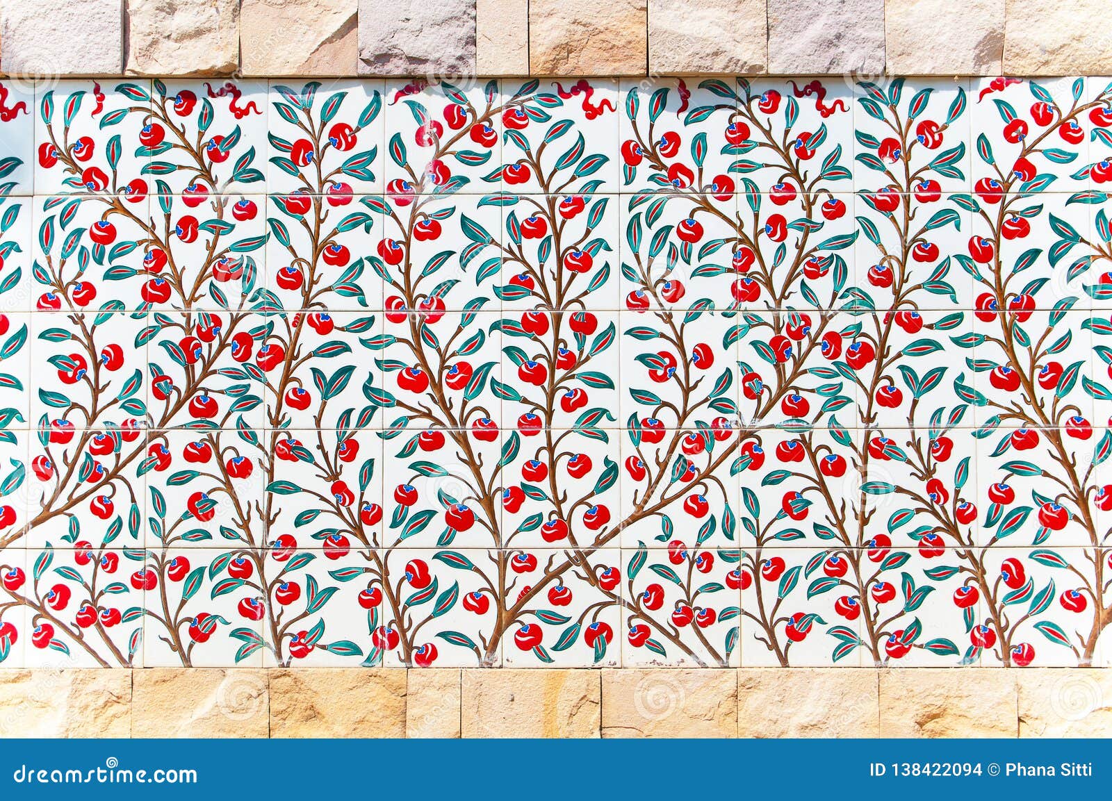 Traditional Turkish Ceramic Tile Texture With Stone Frame Wall Stock ...