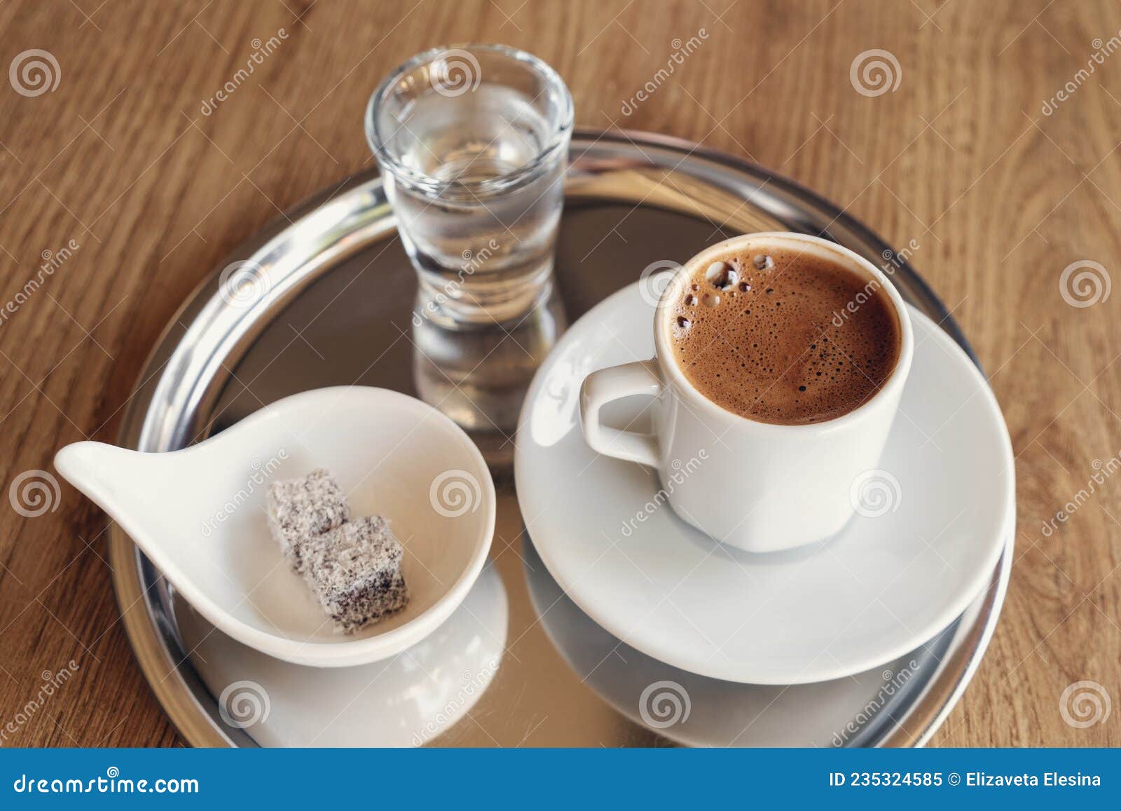 Traditional Turkish Coffee with Cold Water and Turkish Delight Stock ...