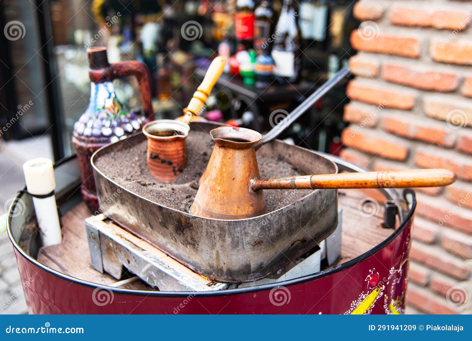 Traditional Turkish Coffee Pots Prepared on Hot Sand Stock Image ...