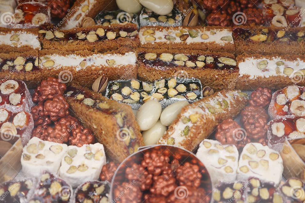 Traditional Turkish Delight with Nut Stock Image - Image of food ...