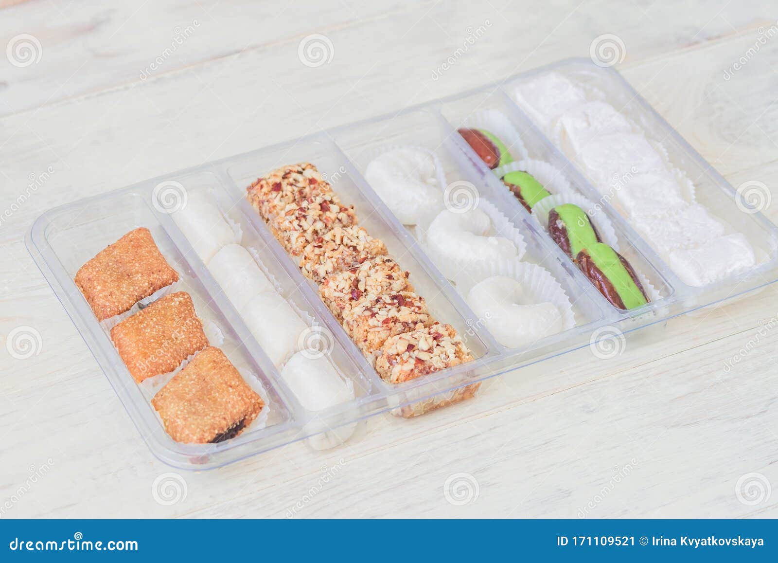 Traditional Turkish Delight in a Plastic Box. Assorted Oriental Sweets ...