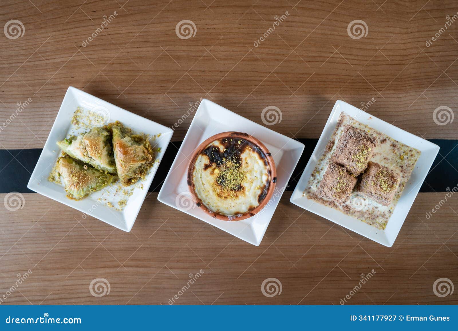 Traditional Turkish Desserts. Baklava and Rice Pudding Stock Image ...