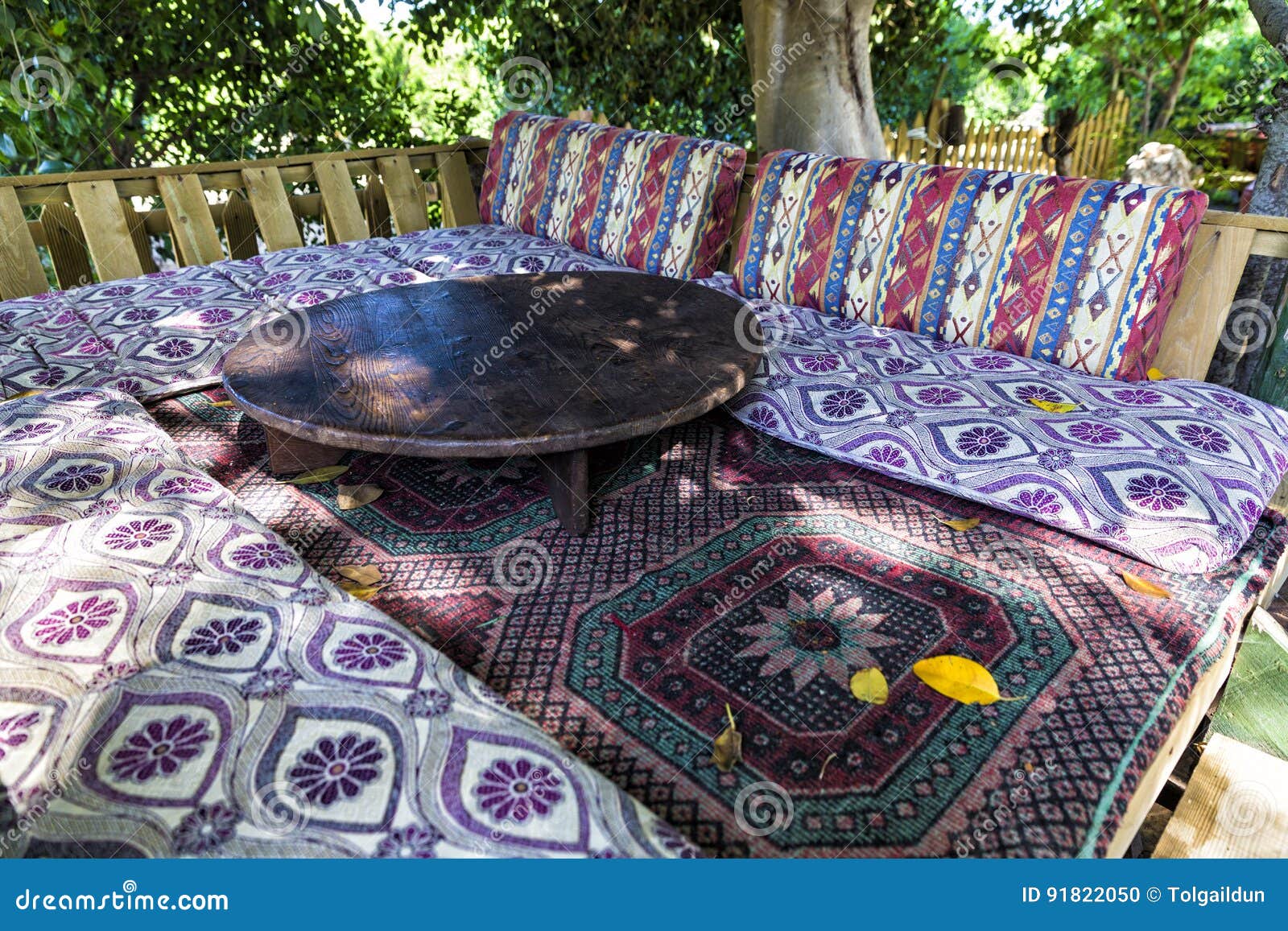 Traditional Turkish Dining Ground Table on a Wooden Pergola Stock Photo ...