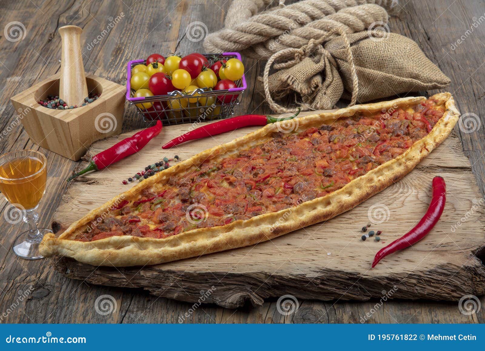 Traditional Turkish Dish Pita Beef - Kusbasili Pide. Turkish Pide with ...