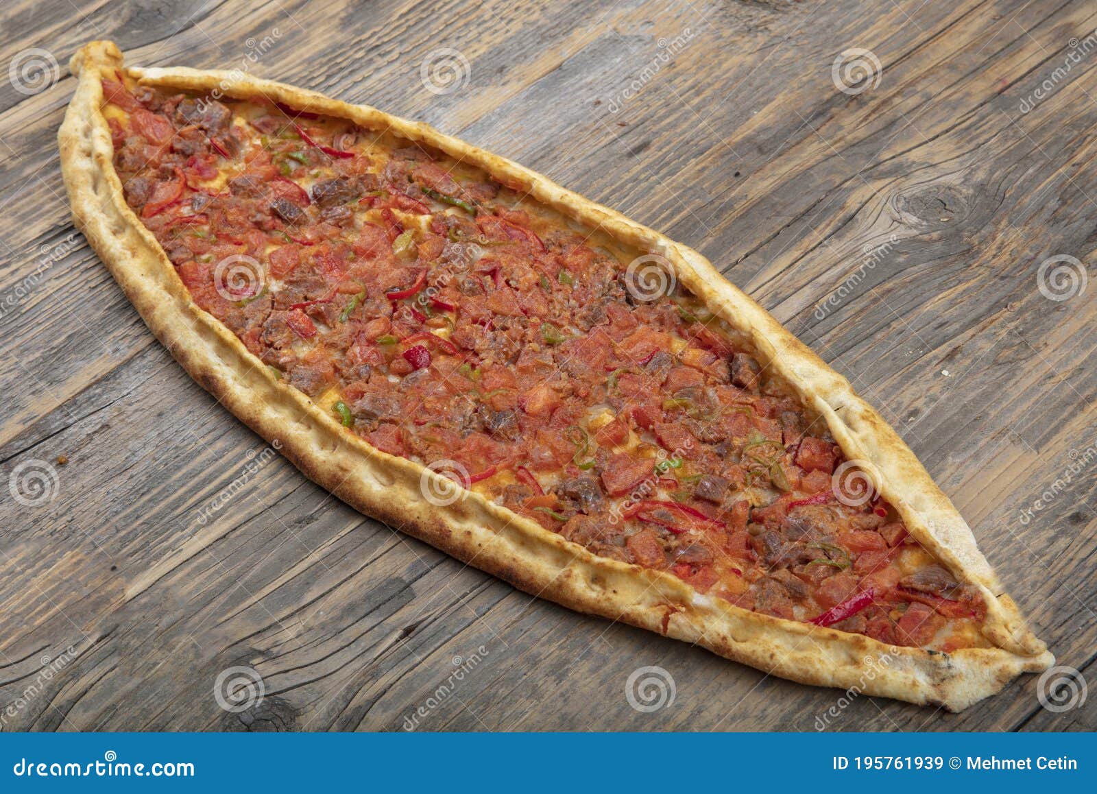 Traditional Turkish Dish Pita Beef - Kusbasili Pide. Turkish Pide with ...
