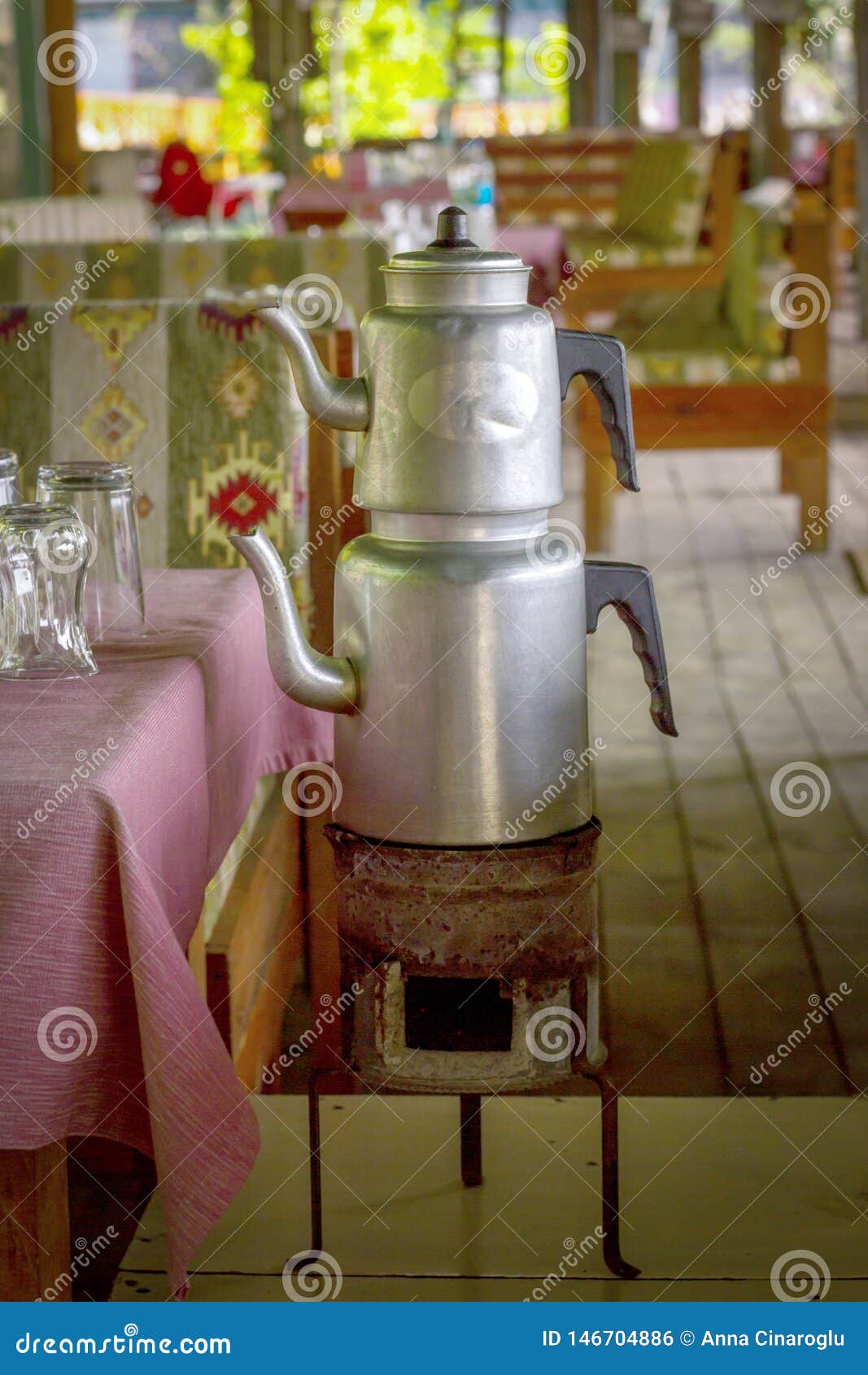 Traditional Turkish Double Kettle at a National Breakfast Restaurant ...