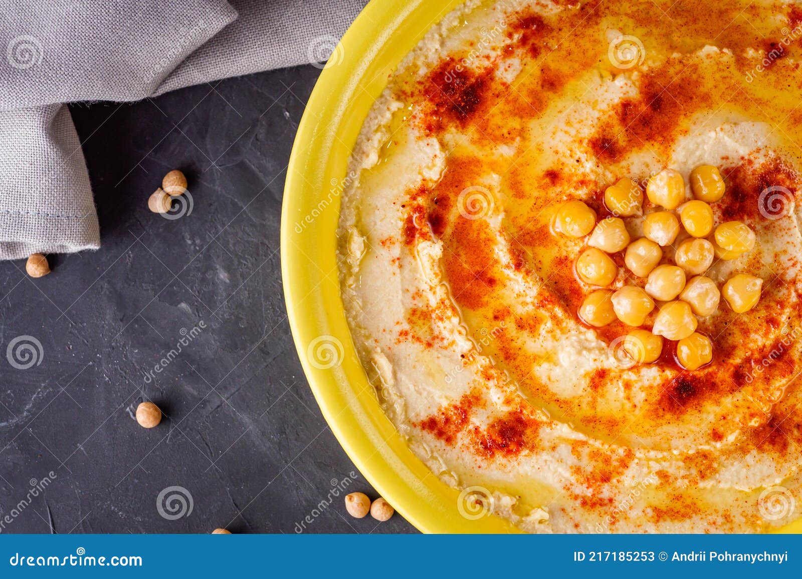 Traditional Turkish Hummus on a Dark Stone Background Stock Image ...