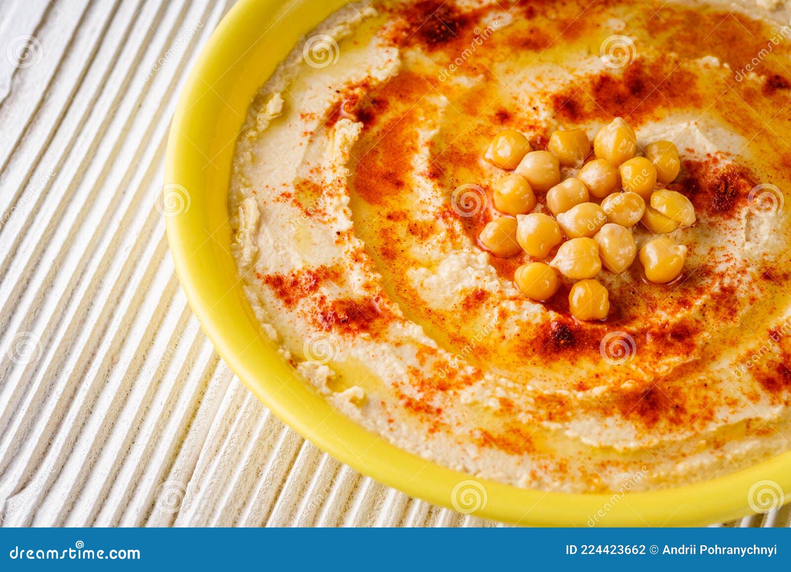 Traditional Turkish Hummus on a White Wooden Rustic Background Stock ...