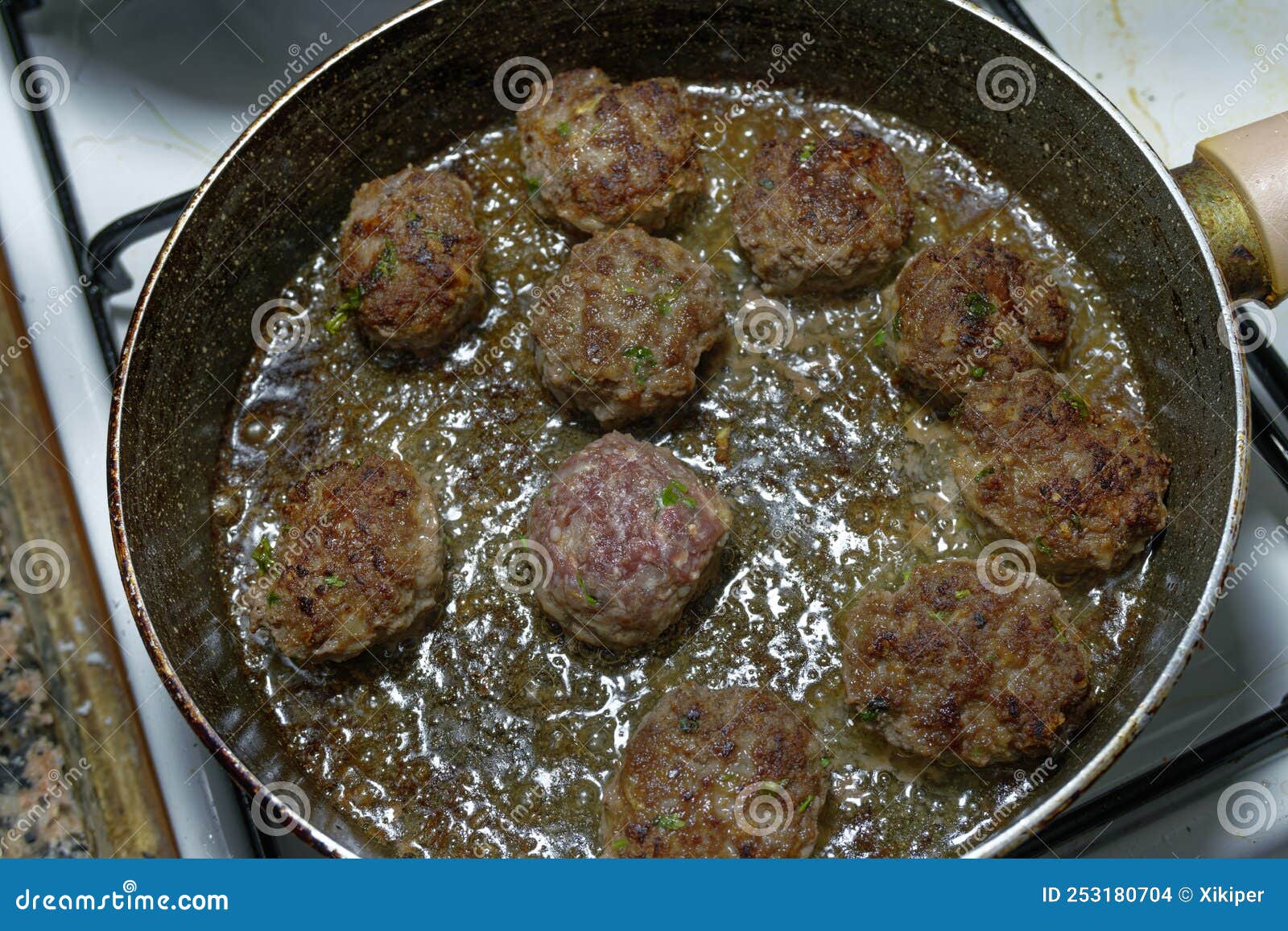 Traditional Turkish Meatballs Fried on the Pan Stock Photo - Image of ...