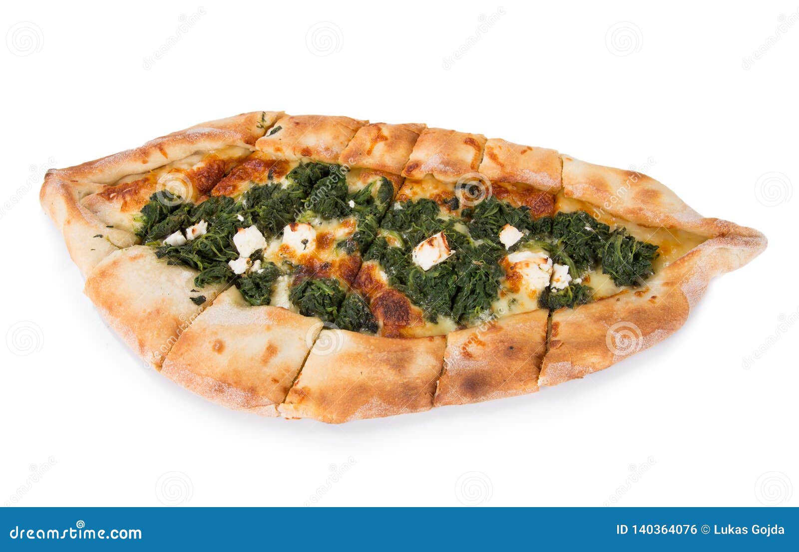 Traditional Turkish Pizza Pide with Spinach on White. Top View. Stock ...