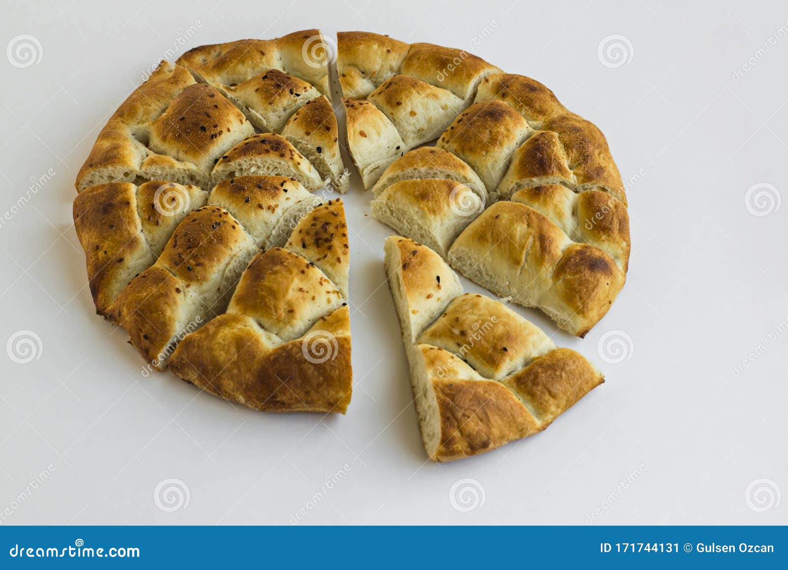 Triangle Sliced Ramadan Bread,pide on the White Background.Top View ...