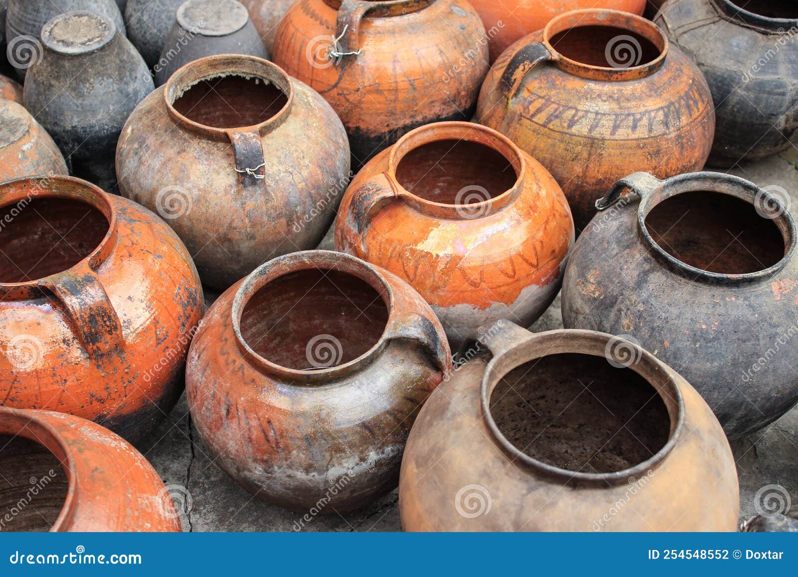 Traditional Ukrainian Earthenware Pots Set Stock Photo - Image of ...
