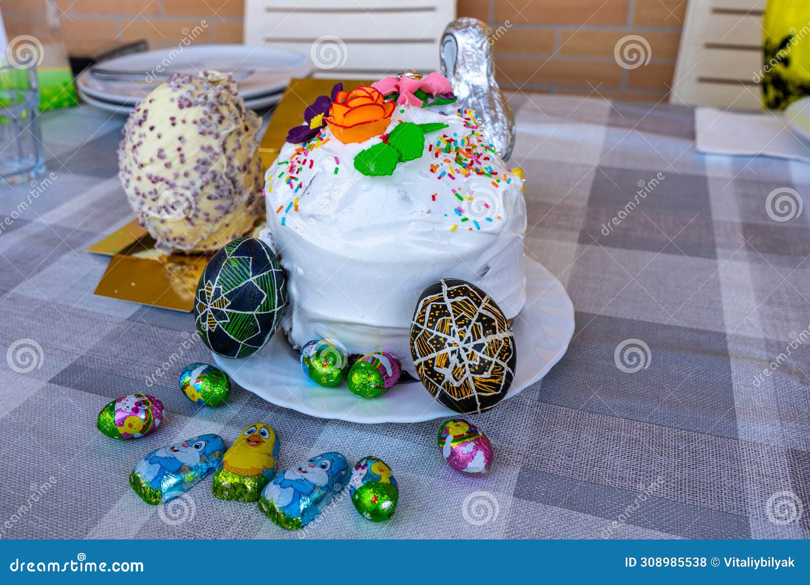Traditional Ukrainian Easter Cake (paska) with Eggs Stock Photo - Image ...