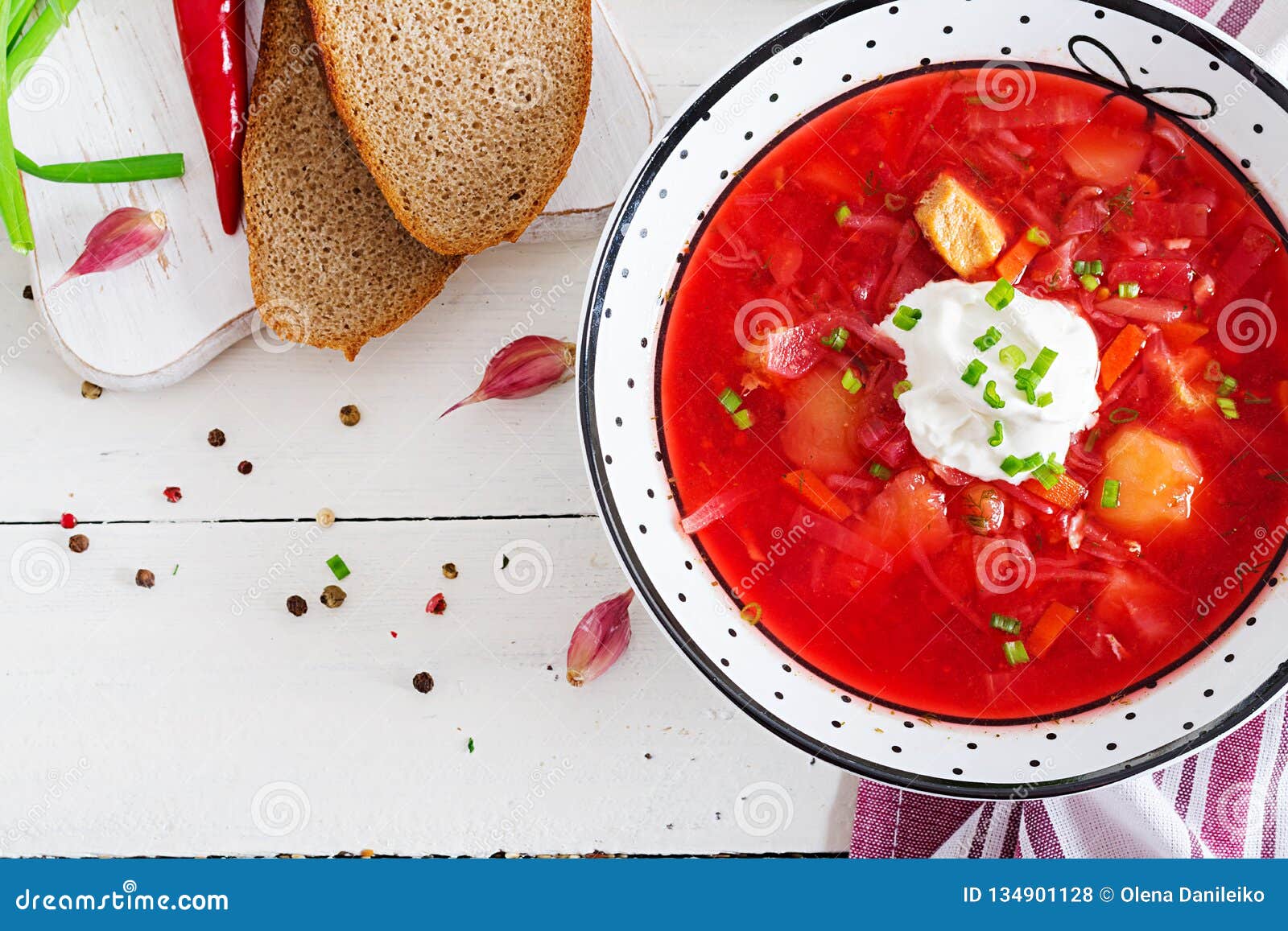 Traditional Ukrainian Russian Borscht With White Beans On The Bowl