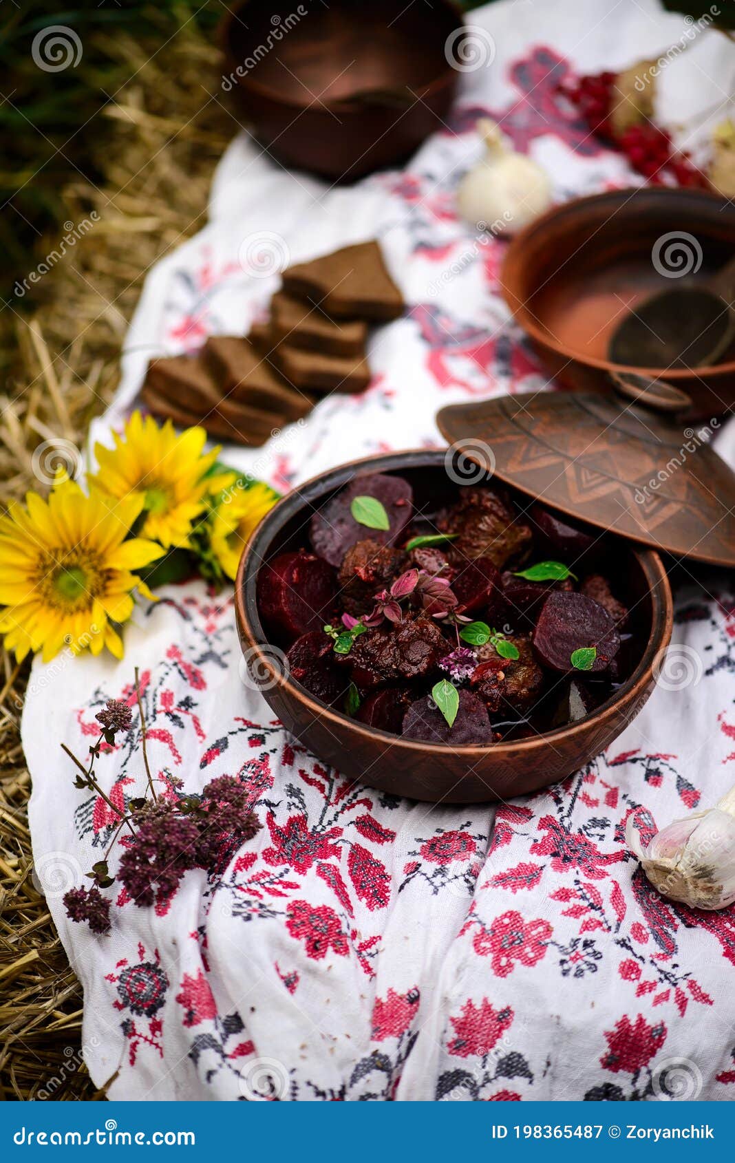 Traditional Ukrainian Stew with Beet Shpundrya. Stock Image - Image of ...