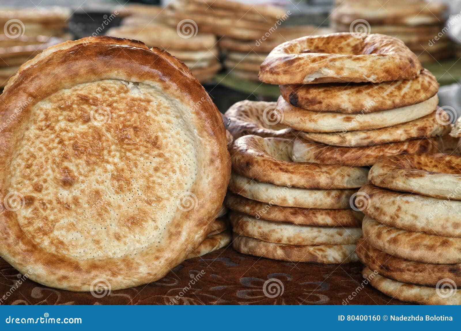 Traditional uzbek bread stock photo. Image of round, meal - 80400160