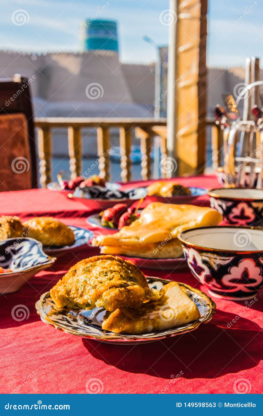 Traditional Uzbek Breakfast Served on the Terrace Stock Image - Image ...