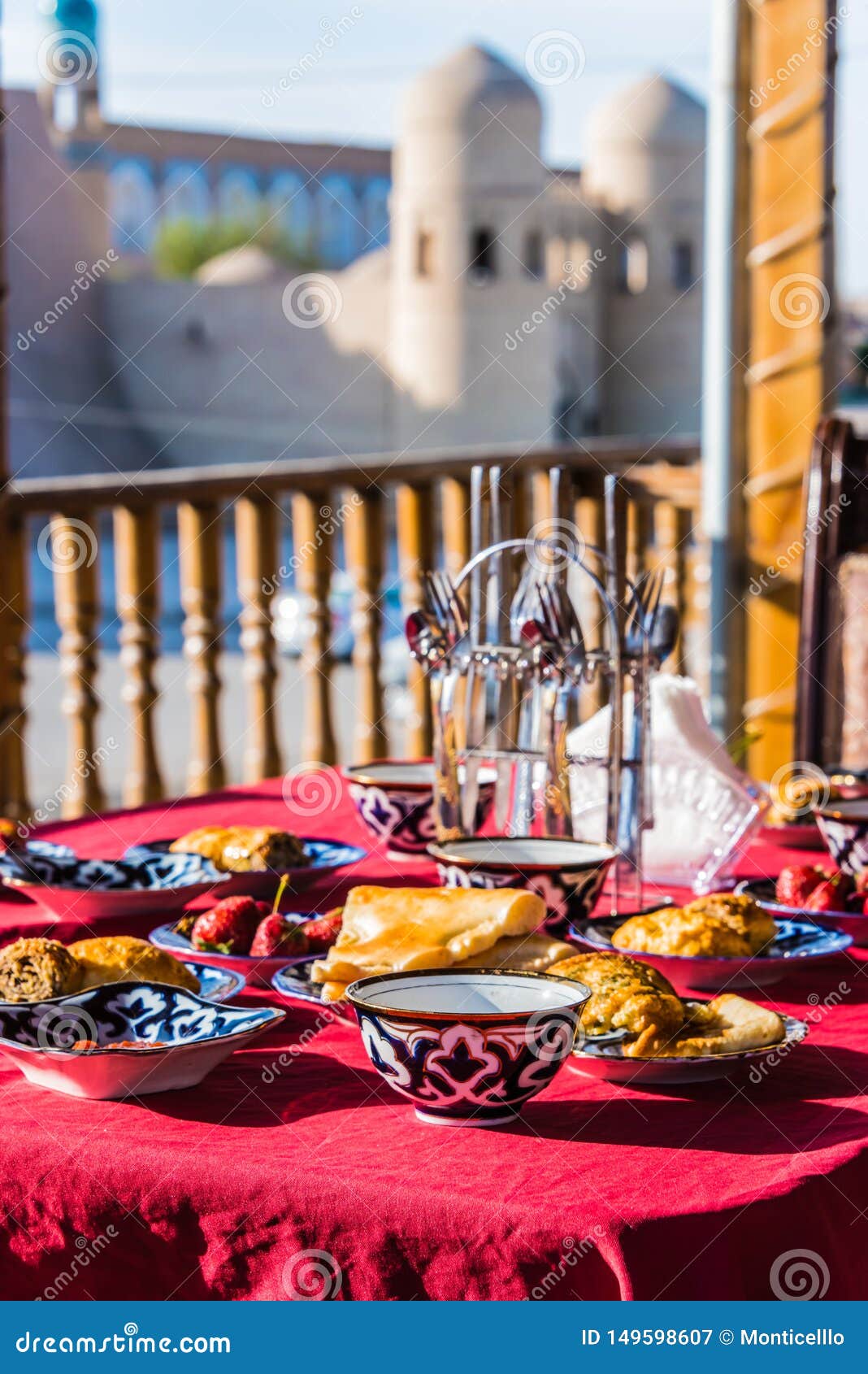 Traditional Uzbek Breakfast Served on the Terrace Stock Image - Image ...