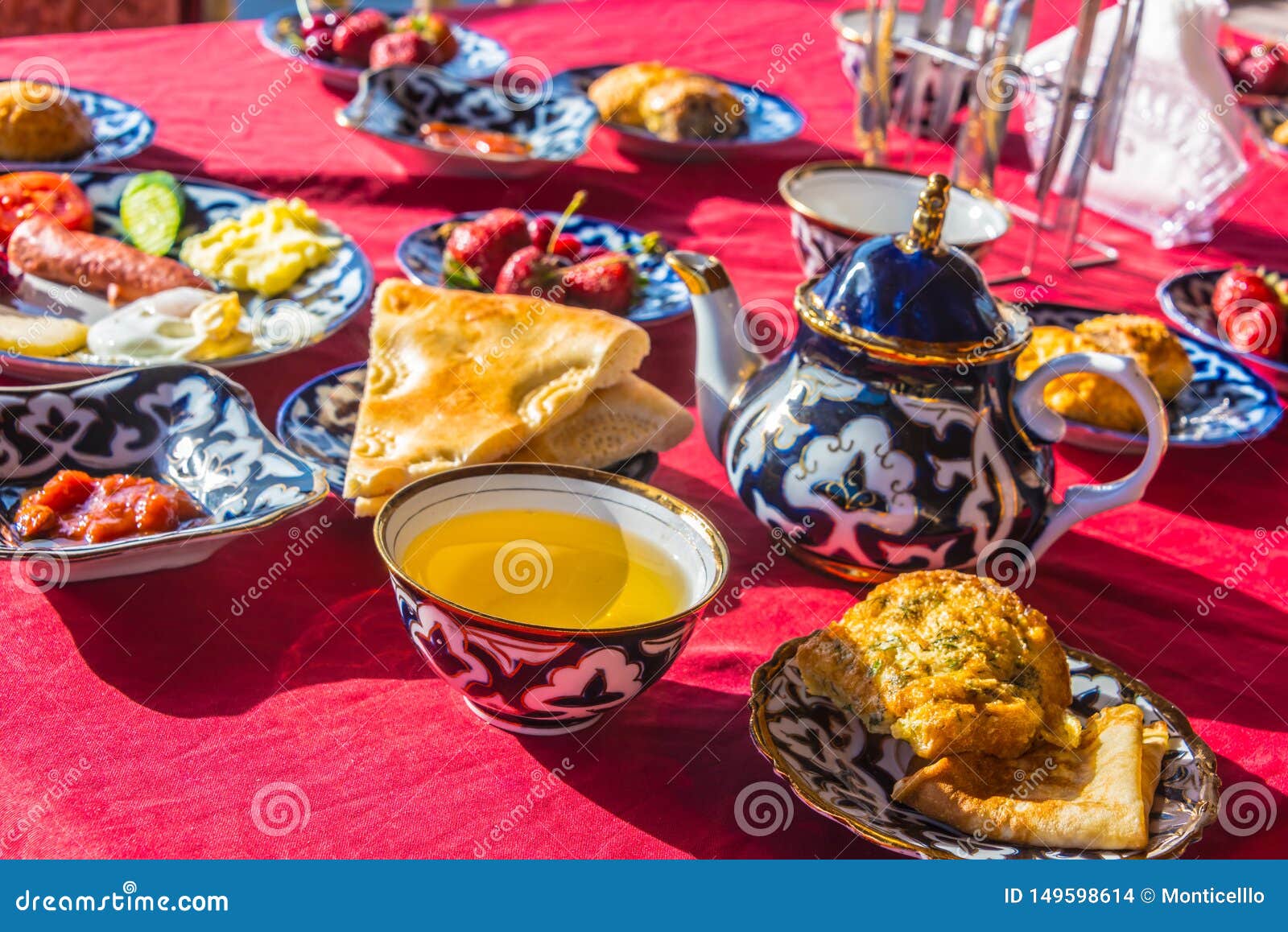 Traditional Uzbek Breakfast Served on the Terrace Stock Photo - Image ...