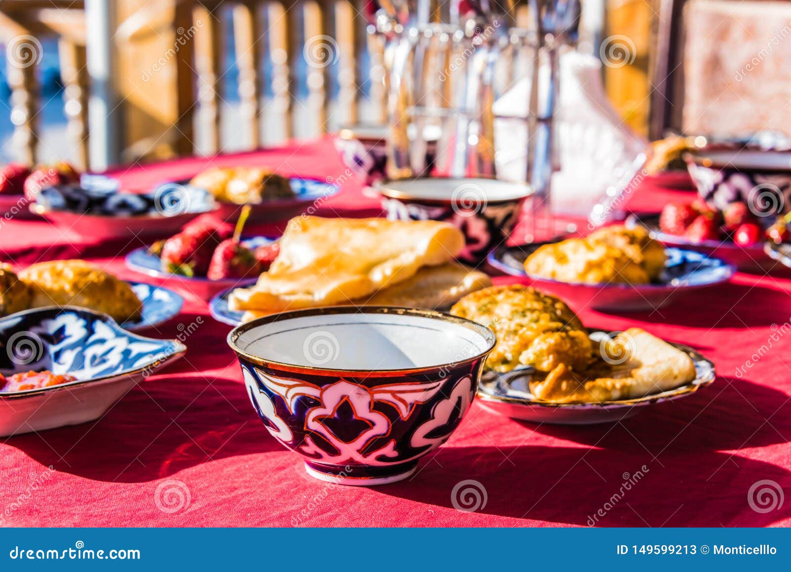 Traditional Uzbek Breakfast Served on the Terrace Stock Image - Image ...