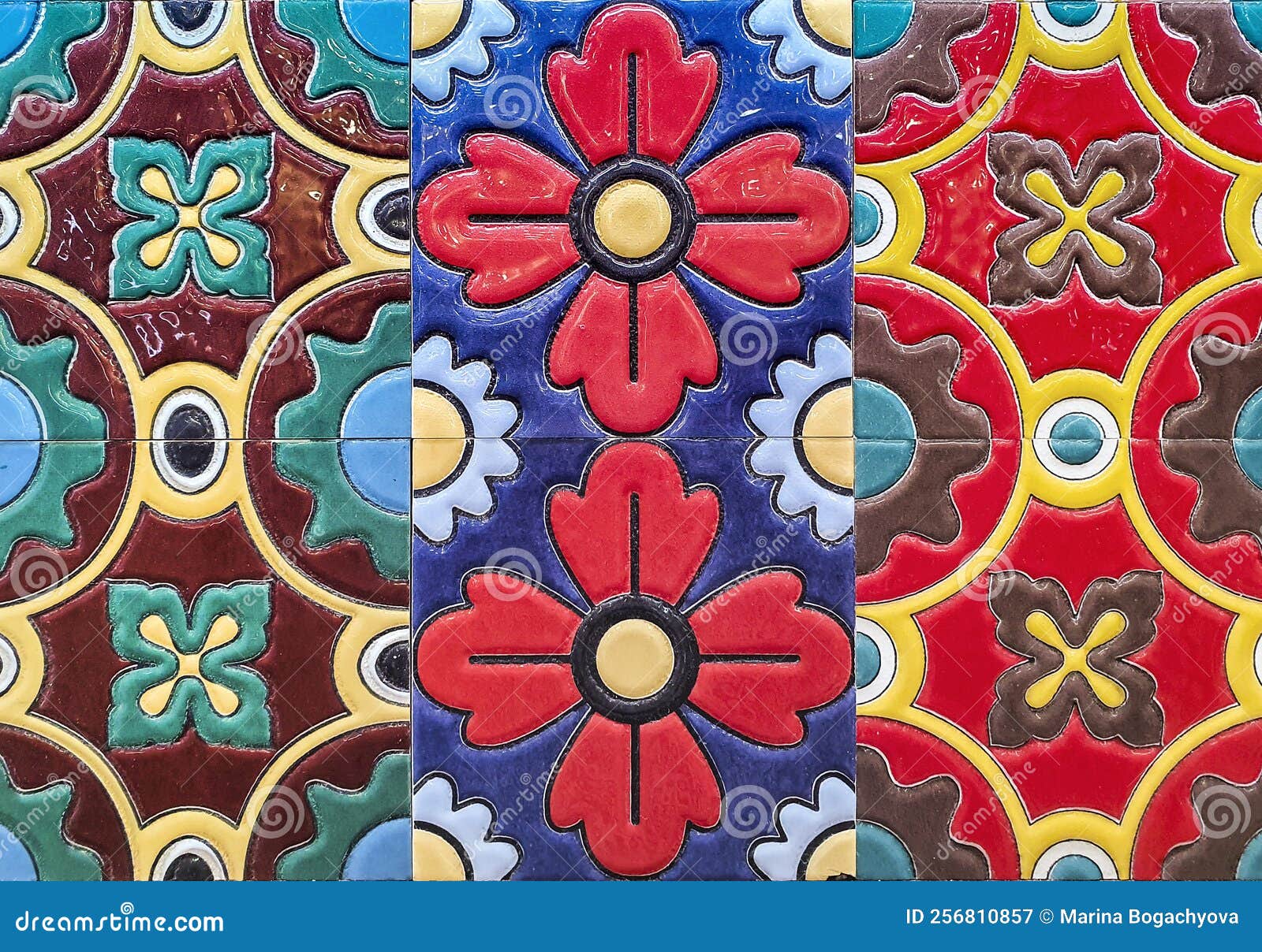 Traditional Uzbek Pattern on Ceramic Tile on Wall of Mosque Seamless ...