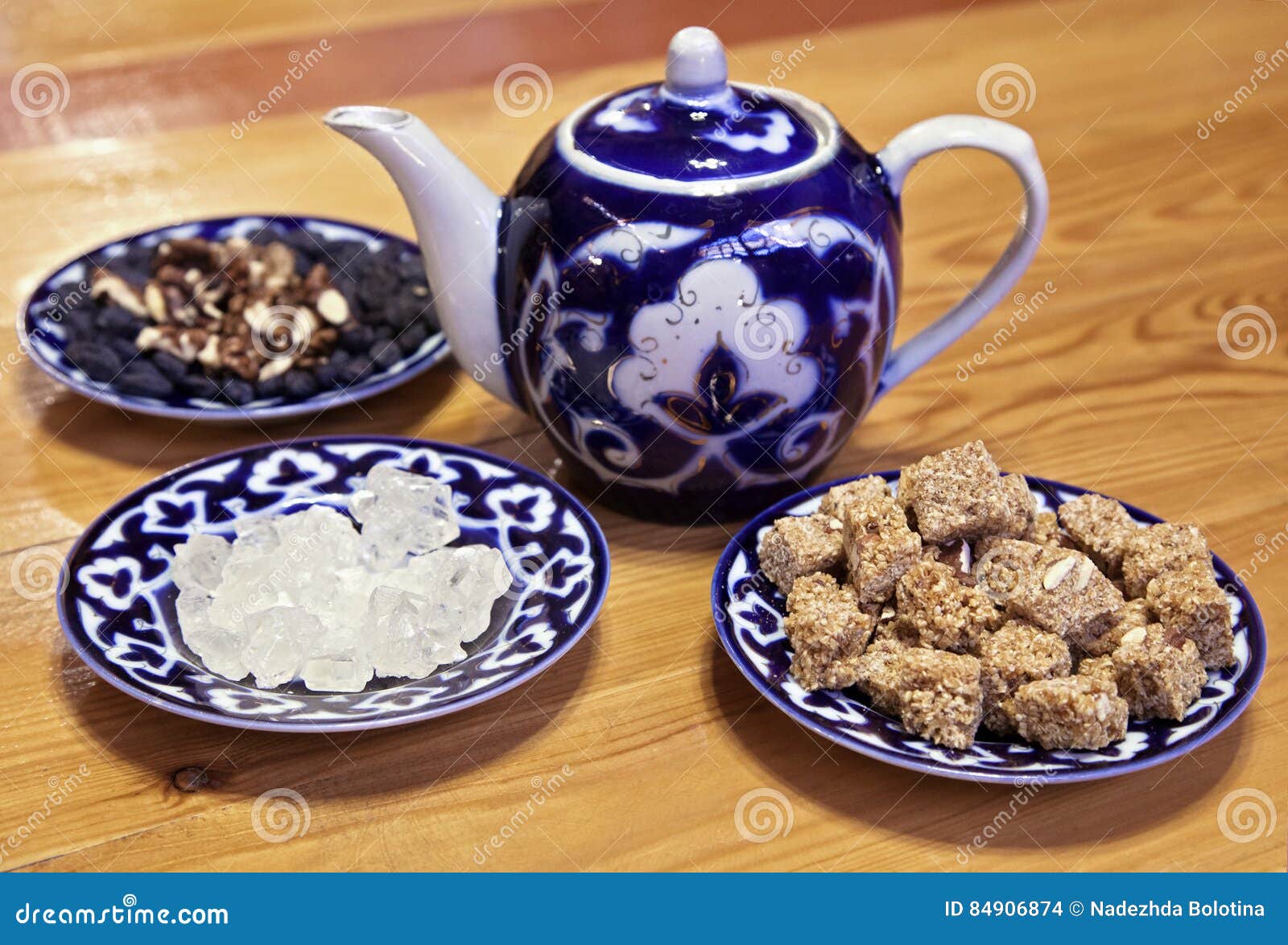 Traditional Uzbek Served Tea and Sweets Stock Photo - Image of table ...