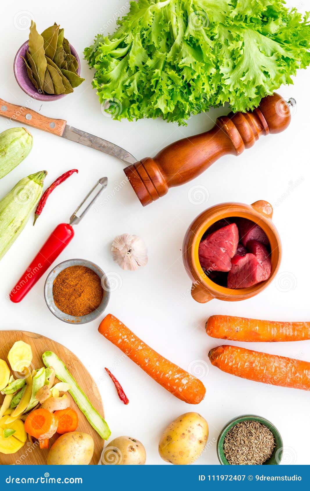 Traditional Vegetable Dish Cooked in Oven on White Background Top View ...