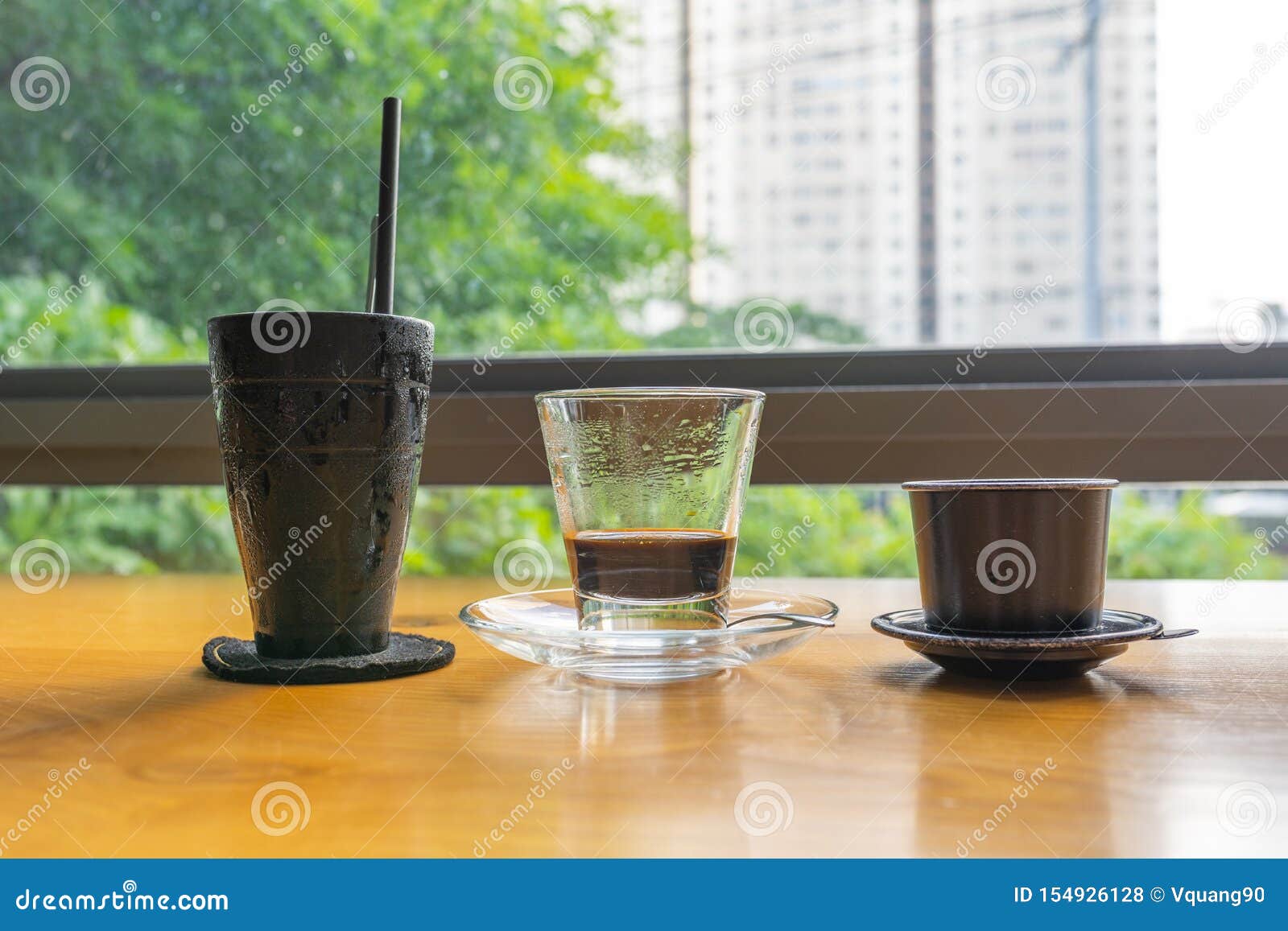 Traditional Vietnamese Black Fin Coffee Served with Ice Stock Photo ...