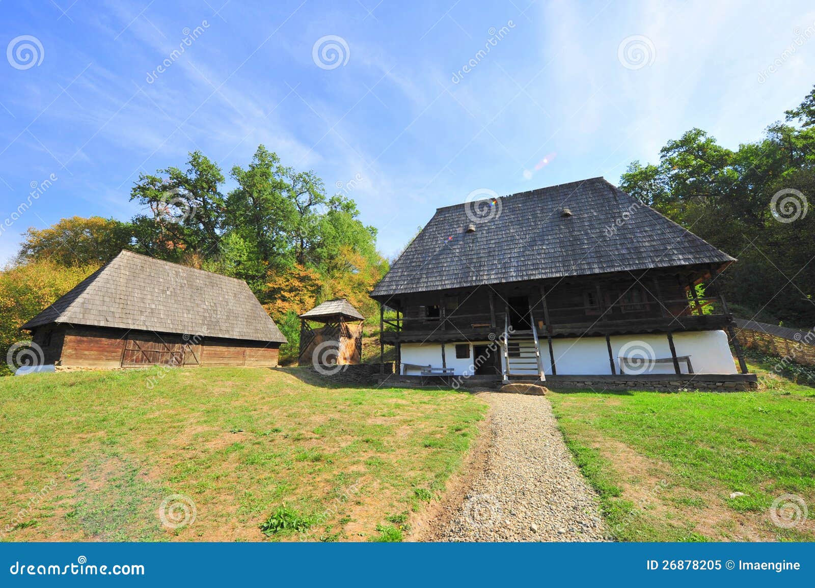 Traditional Village House and Barn Stock Image - Image of folk, blinds ...
