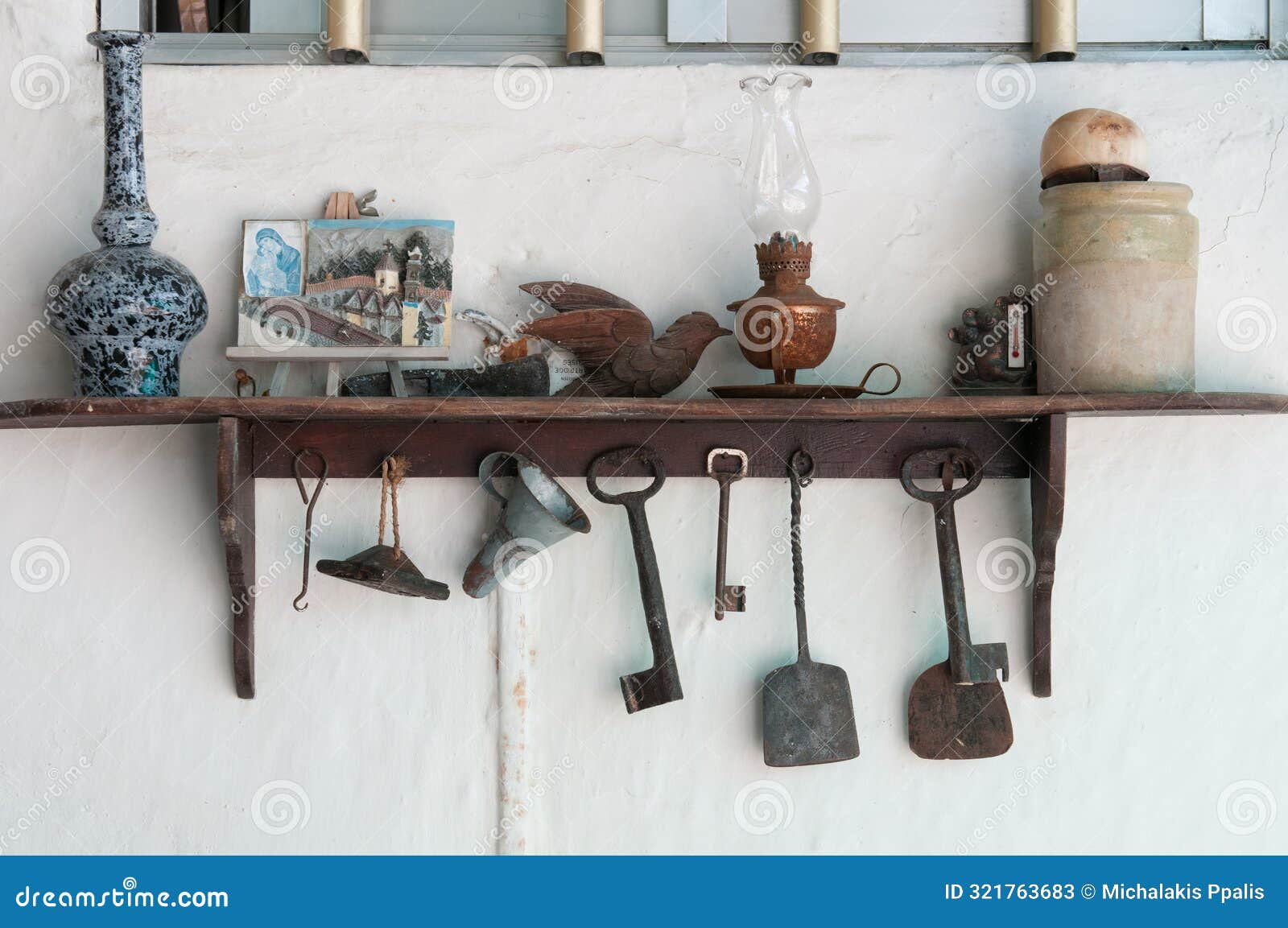 Traditional Vintage Metal Cyprus Tools and Handcrafted Objects Hanging ...