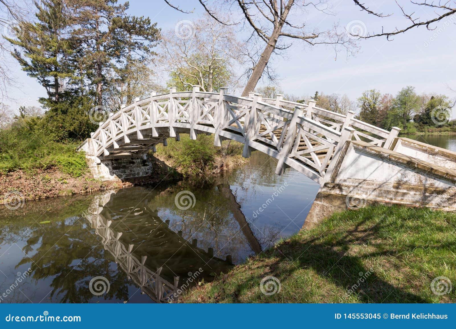 Traditional White Wooden Footbridge Stock Image - Image of pond ...