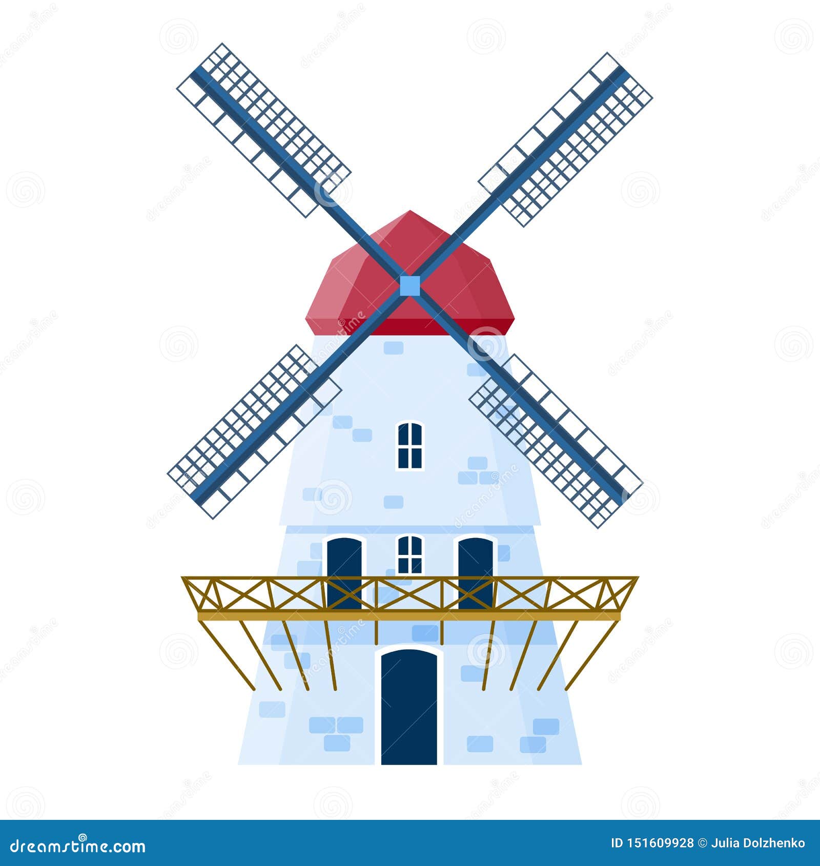 Traditional Wind Mill Isolated on White Background Stock Vector ...